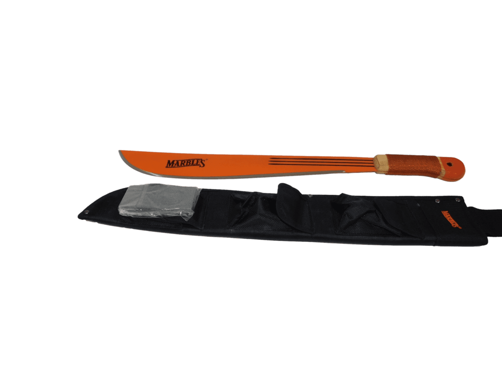 MARBLES MACHETE,18″ (ORANGE) WITH SHEATH & STONE