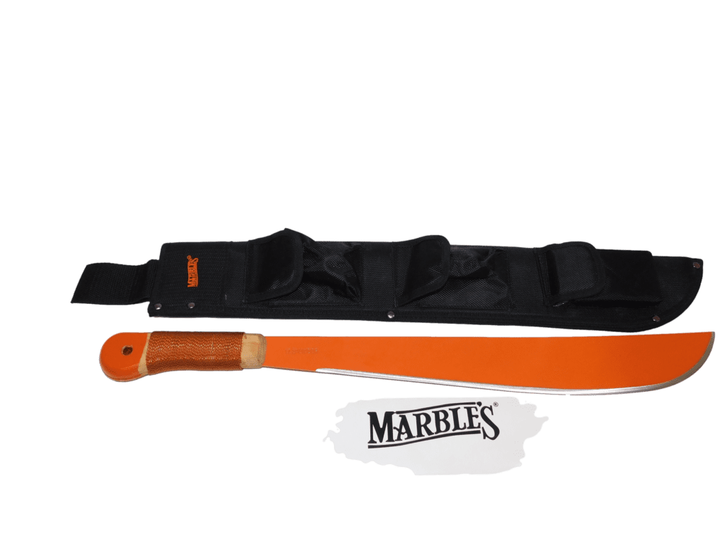 MARBLES MACHETE,18″ (ORANGE) WITH SHEATH & STONE