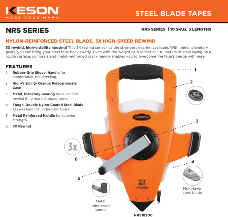 KESON, OPEN REEL, 200 FT FIBERGLASS TAPE MEASURE